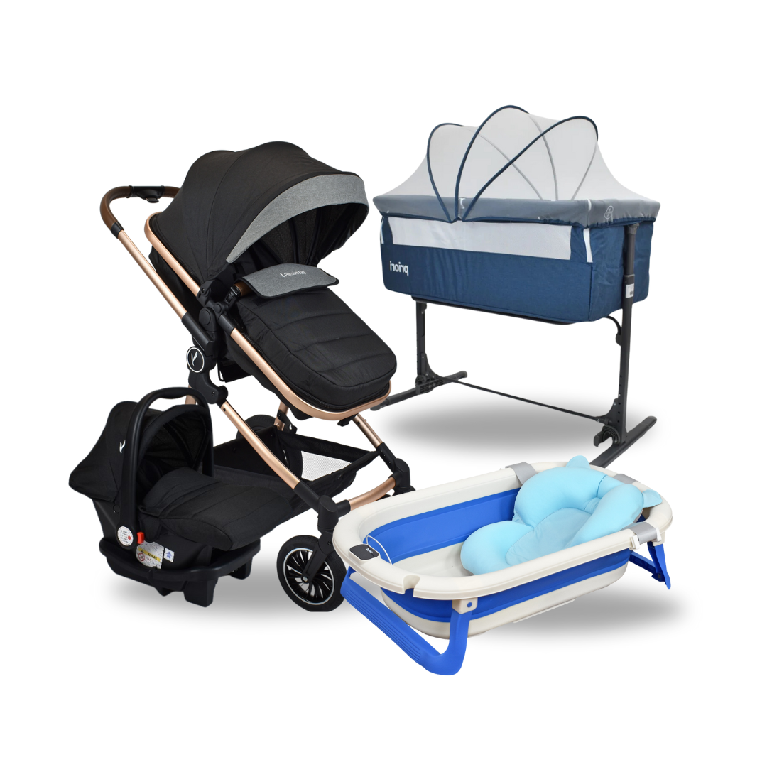 Combo Coche Moises Abby 3 en 1 Premium Baby Negro + Cuna Colecho Golf ...